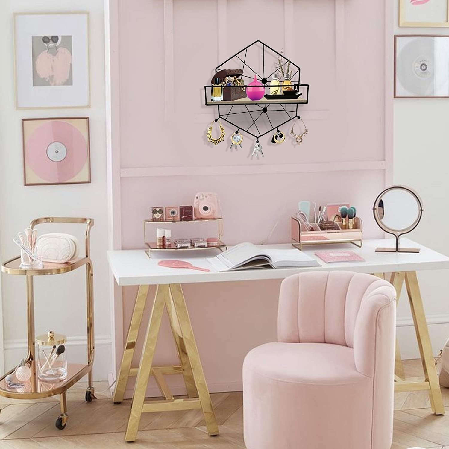 Iron Hexa Wall Shelf With Hooks