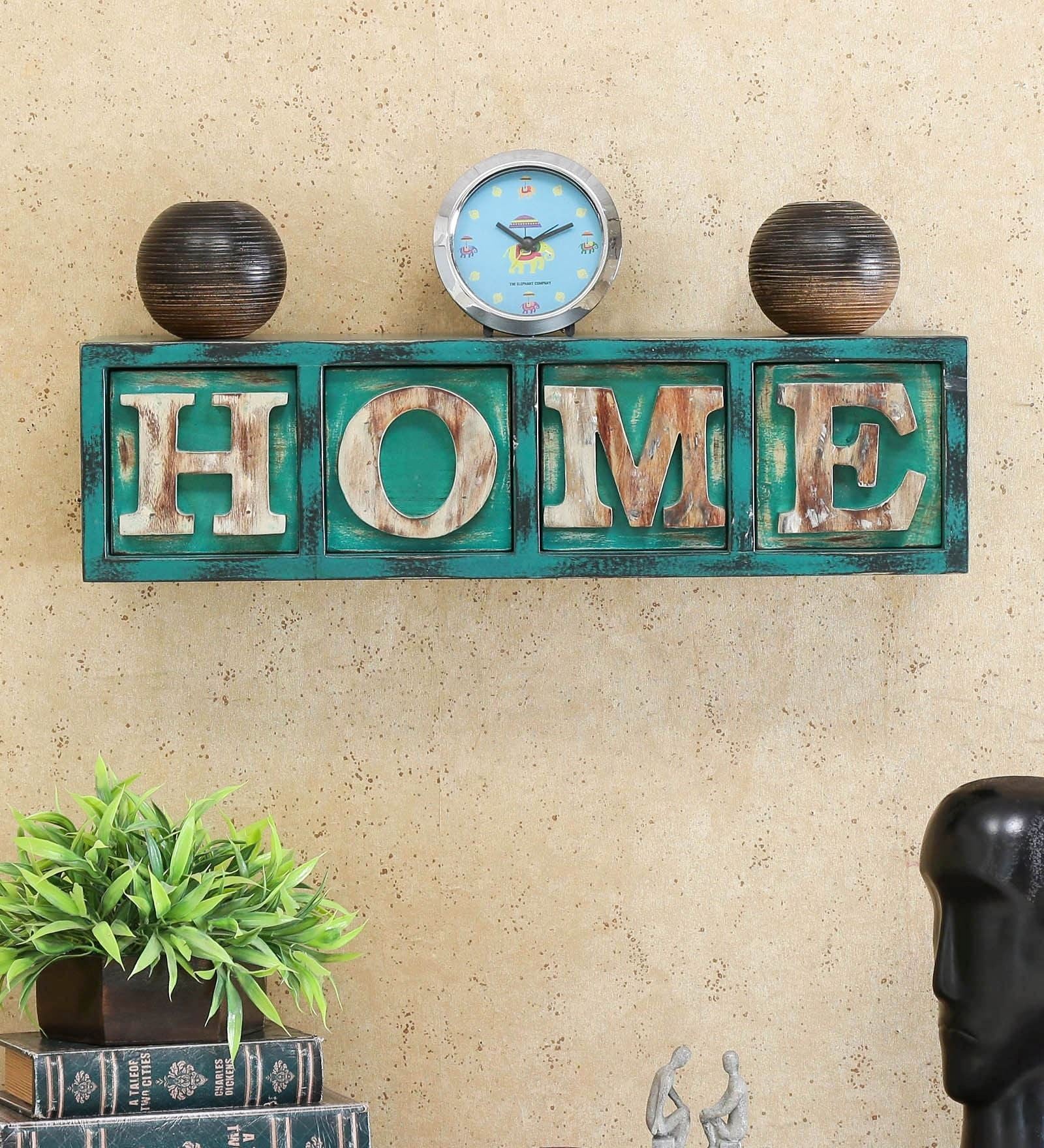 Sheesham Wood Floating Wall Shelves In Green Colour
