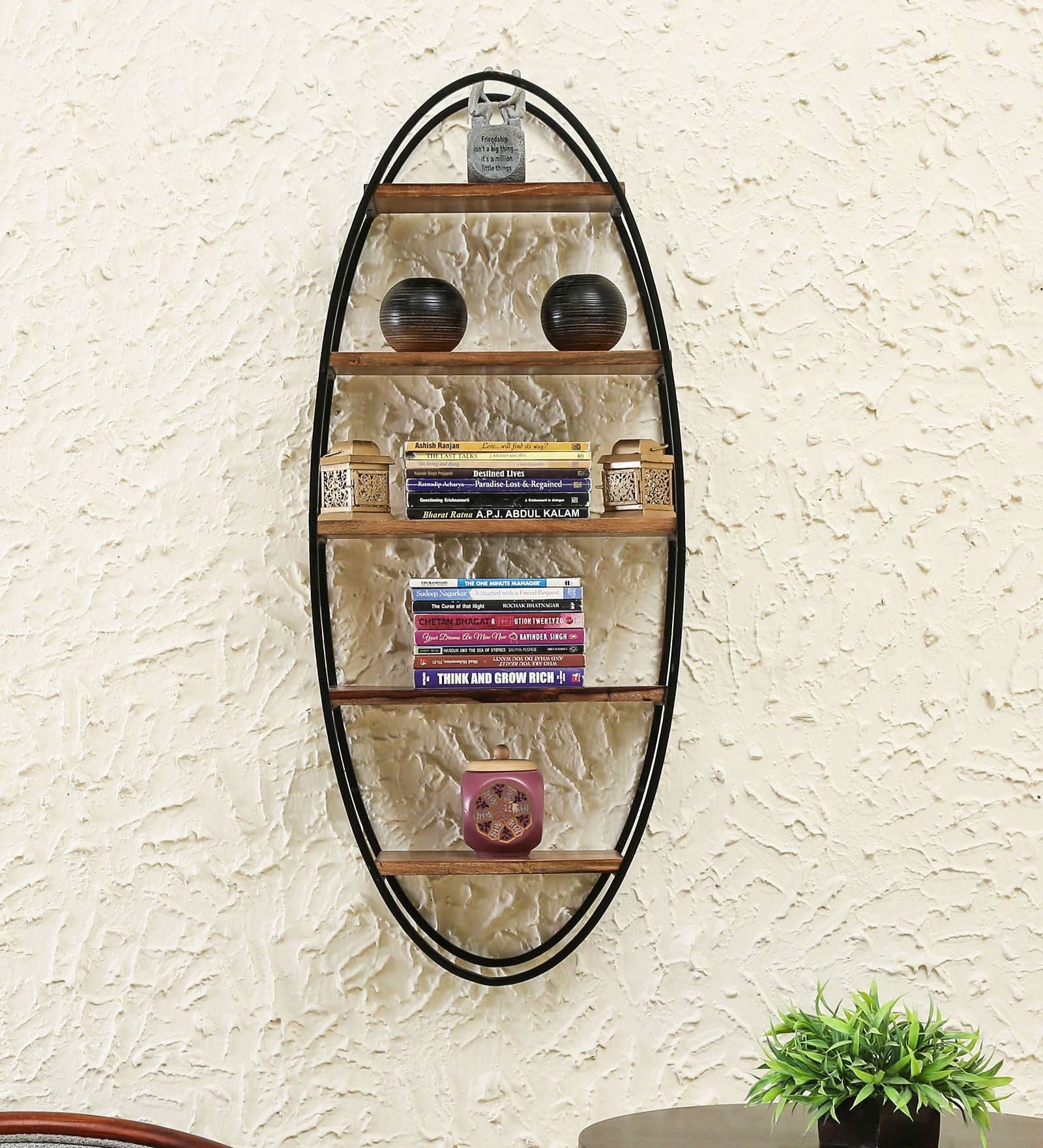 Sheesham Wood Oval Wall Shelf