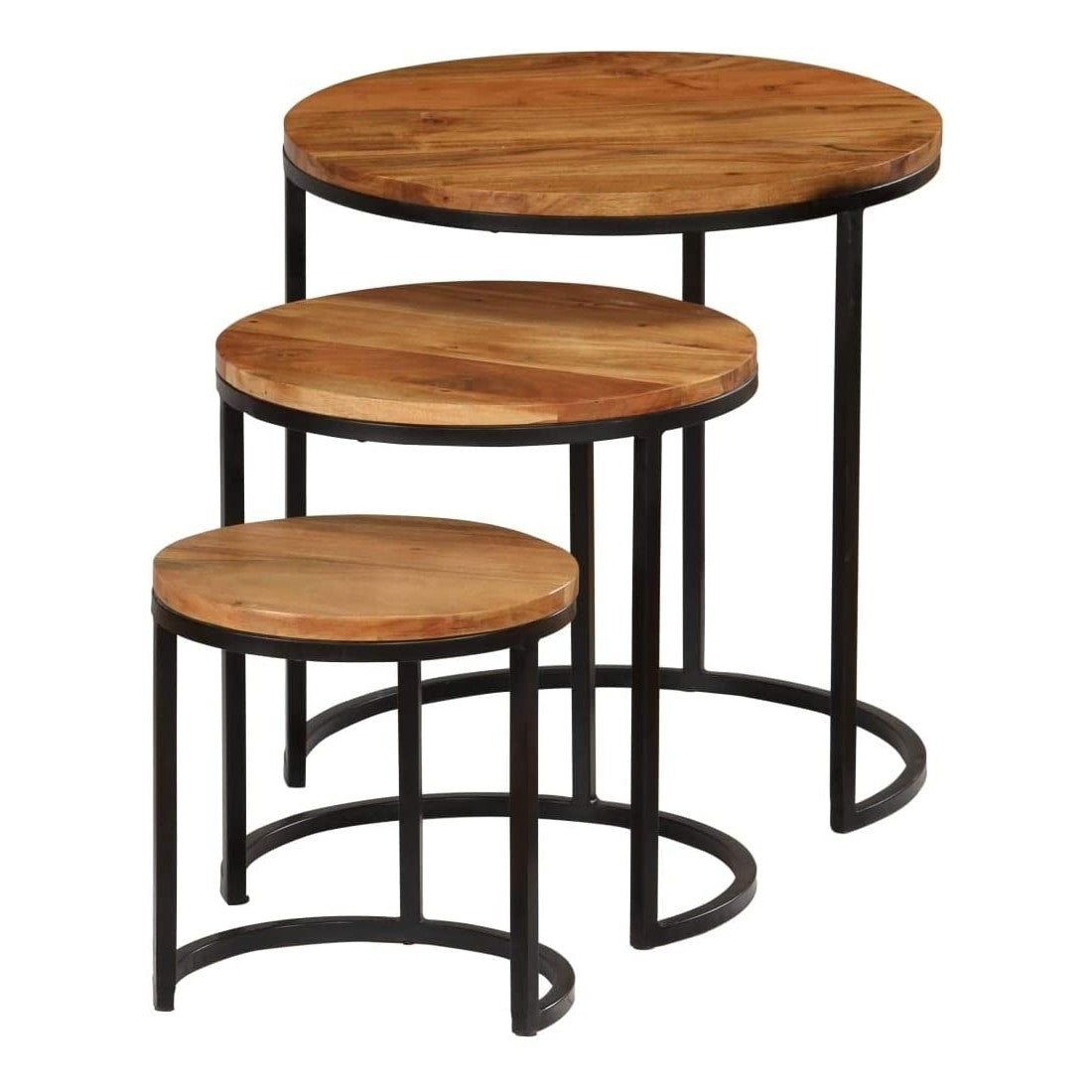 Chelli Solid Wood Nested Side Table In Natural & Metal Finish