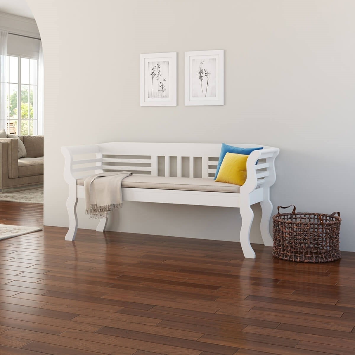 Solid Wood White Bench