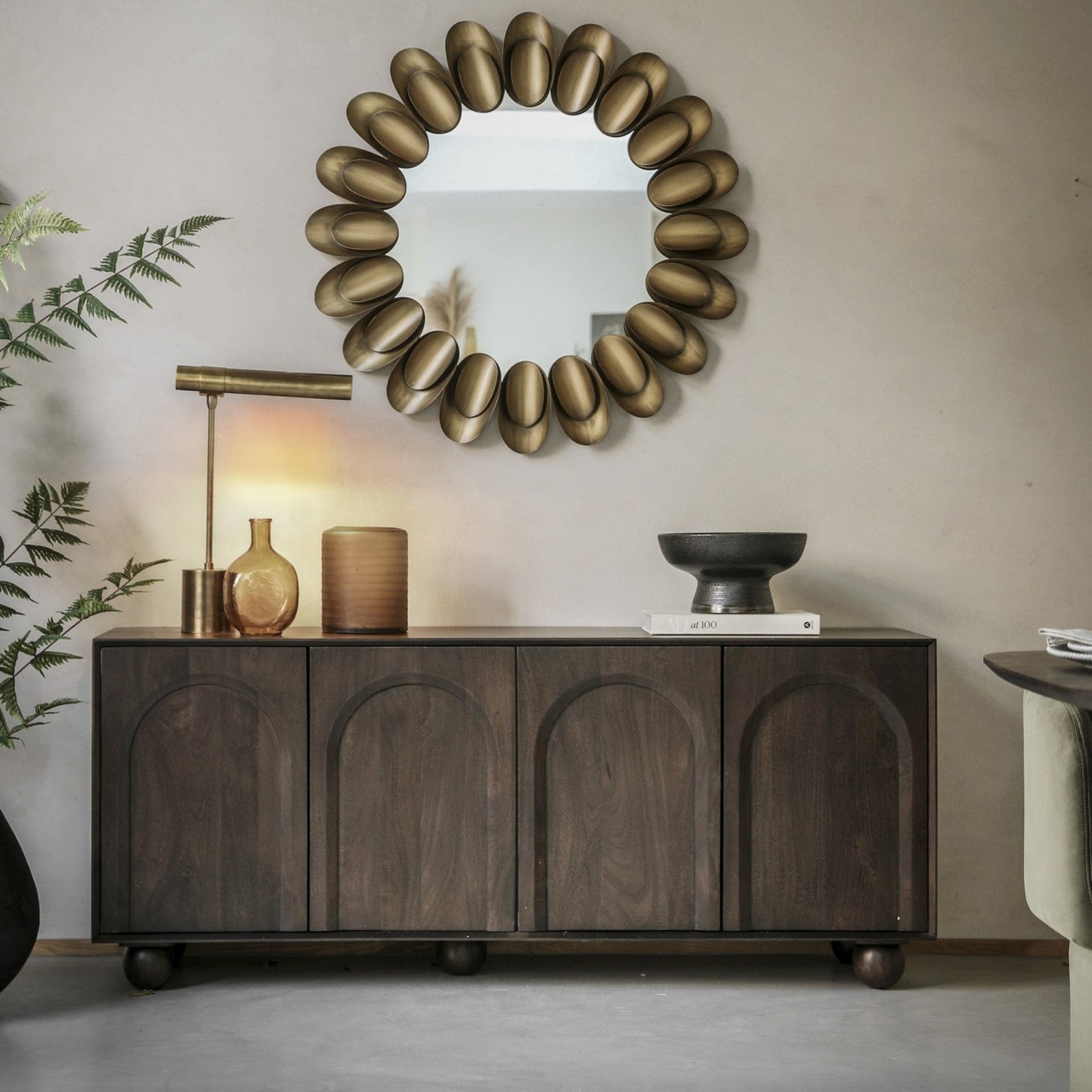 Isis Solid Mango wood Sideboard with 4 Door in Dark Finish