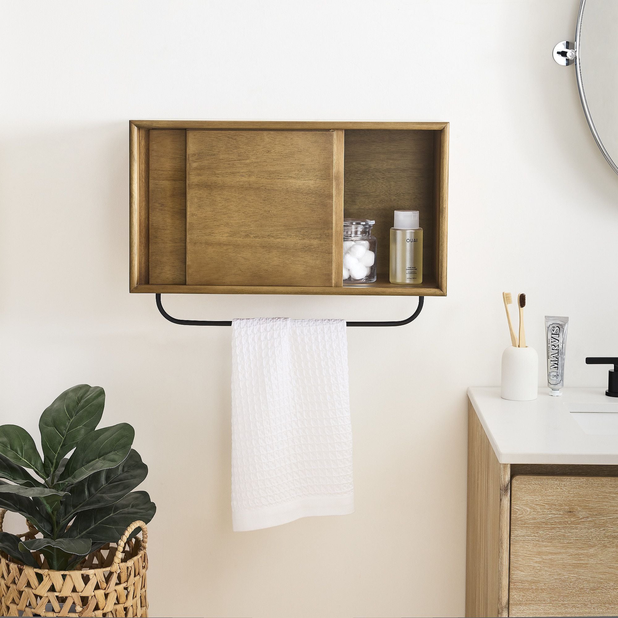 Reggie Solid Mango Wood Wall Shelf with Hanging Handle